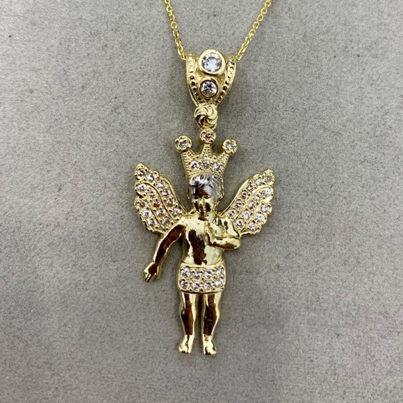 Jewelry | 1k Solid Yellow Gold Baby Angel Diamond Pendant | Poshmark
